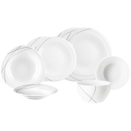 Geschirr-Set Seltmann Weiden "Einsteiger-Set Trio Highline 8er Set wei&szlig;-grau", bunt (wei&szlig;, grau), 8, Porzellan, Geschirr-Sets, Geschirr-Set, Sp&uuml;lmaschinenfest, Mikrowellensicher