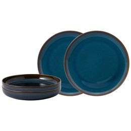 Geschirr-Set "Tafel-Set Crafted Denim 4er Set dunkelblau", blau (dunkelblau), 4, Porzellan, LIKE. BY VILLEROY & BOCH, Geschirr-Sets, Geschirr-Set, Sp&uuml;lmaschinenfest, Mikrowellensicher