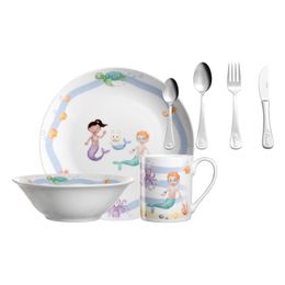 Kindergeschirr-Set Leonardo "Kindergeschirr Set mit Besteck BAMBINI AVVENTURA", blau (meer), 7, Geschirr-Sets, Sp&uuml;lmaschinengeeignet