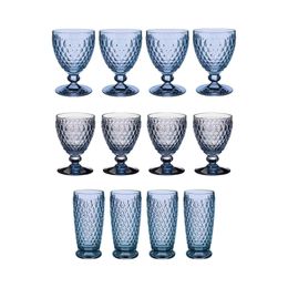 Villeroy & Boch Gl&auml;ser-Set VILLEROY & BOCH "Wein- & Longdrinkgl&auml;ser Boston Coloured 12er Set", blau, B:2cm H:2cm, Glas, Trinkgef&auml;&szlig;e, Sp&uuml;lmaschinenfest