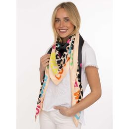 Dreieckstuch Zwillingsherz "Wild Love", Damen, braun, Web, Polyester, gemustert, mehrfarbig, Modet&uuml;cher, farbenfroh, Leo-Design mit "LOVE" Schriftzug, gl&auml;nzende Oberfl&auml;che