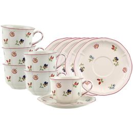 Villeroy & Boch Tasse VILLEROY & BOCH "Fr&uuml;hst&uuml;ckstassen mit Untertassen Petite Fleur 260 ml 6er Set bunt", bunt, B:17cm H:9,3cm &Oslash;:17cm, Porzellan, Trinkgef&auml;&szlig;e, Tasse, Sp&uuml;lmaschinenfest, Mikrowellensicher