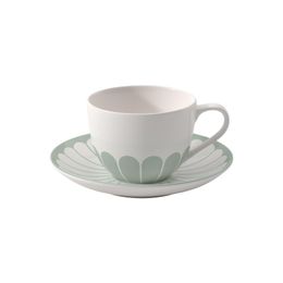 Villeroy & Boch Tasse VILLEROY & BOCH "Cappuccinotasse mit Untertasse Fleur Couleur 300 ml", gr&uuml;n (vert), B:17,5cm H:9,5cm &Oslash;:17,5cm, Porzellan, Trinkgef&auml;&szlig;e, Tasse, Sp&uuml;lmaschinenfest, Mikrowellensicher