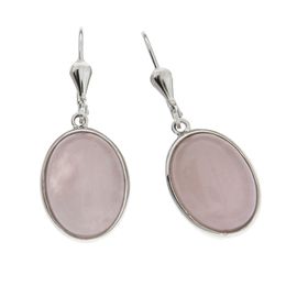 Paar Ohrhaken ZEEme "Silber 925 rhodiniert mit 2x Rosenquarz 16x12mm", wei&szlig; (wei&szlig;, rosa), Ohrringe, Damen, one-size, 9,8, Silber 925 (Sterlingsilber)