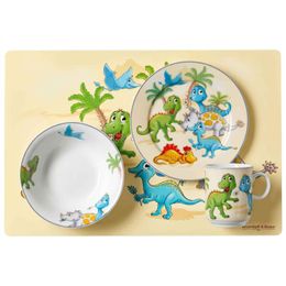 Ritzenhoff & Breker Kindergeschirr-Set RITZENHOFF & BREKER "Kindergeschirr mit Platzset Dino bunt", bunt, 4, Porzellan, Geschirr-Sets