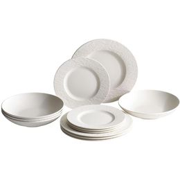 Villeroy & Boch Geschirr-Set VILLEROY & BOCH "Tafelservice Manufacture Rock Blanc 12er Set wei&szlig;", wei&szlig;, 12, Porzellan, Geschirr-Sets, Geschirr-Set, Sp&uuml;lmaschinengeeignet, Mikrowellenfest