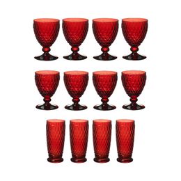 Villeroy & Boch Gl&auml;ser-Set VILLEROY & BOCH "Wein- & Longdrinkgl&auml;ser Boston Coloured 12er Set", rot, B:2cm H:2cm, Glas, Trinkgef&auml;&szlig;e, Sp&uuml;lmaschinenfest