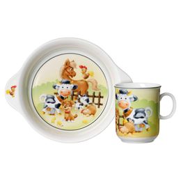 Ritzenhoff & Breker Kindergeschirr-Set RITZENHOFF & BREKER "Kindergeschirr Hoftiere bunt", bunt, 2, Porzellan, Geschirr-Sets, Sp&uuml;lmaschinengeeignet