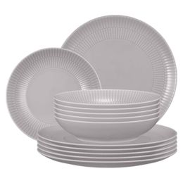 Geschirr-Set Seltmann Weiden "Tafelservice Amina 12er Set", grau (silbergrau), 12, Porzellan, Geschirr-Sets, Geschirr-Set, Sp&uuml;lmaschinenfest, Mikrowellensicher, Ofenfest