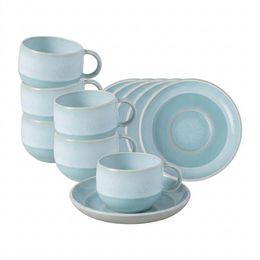 Tasse "Espressotassen mit Untertassen Perlemor Aqua 60 ml 6er Set blau", blau, B:12cm H:6,5cm &Oslash;:12cm, Porzellan, LIKE. BY VILLEROY & BOCH, Trinkgef&auml;&szlig;e, Tasse, Sp&uuml;lmaschinengeeignet, Mikrowellengeeignet