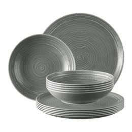 Geschirr-Set Seltmann Weiden "Tafelservice Terra 12er Set", grau (perlgrau), 12, Porzellan, Geschirr-Sets, Geschirr-Set, Sp&uuml;lmaschinenfest, Mikrowellensicher, Ofenfest