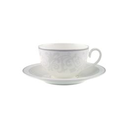 Villeroy & Boch Tasse VILLEROY & BOCH "Cappuccinotasse mit Untertasse Gray Pearl 310 ml wei&szlig;", wei&szlig;, B:18,5cm H:9,3cm &Oslash;:18,5cm, Porzellan, Trinkgef&auml;&szlig;e, Tasse, Sp&uuml;lmaschinengeeignet, Mikrowellengeeignet