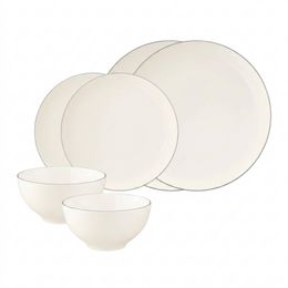 Geschirr-Set Seltmann Weiden "Basic-Set Savona Grey Line 6er Set creme", beige (creme), 6, Porzellan, Geschirr-Sets, Geschirr-Set, Sp&uuml;lmaschinenfest, Mikrowellensicher, Ofenfest