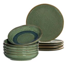 Geschirr-Set Leonardo "Tafelservice Matera 12er Set", gr&uuml;n, 12, Keramik, Geschirr-Sets, Geschirr-Set, Ideal f&uuml;r den Alltag, sp&uuml;lmaschinengeeignet, mikrowellengeeignet