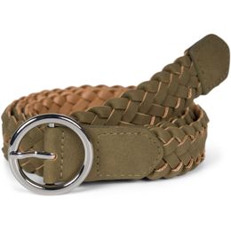 Flechtg&uuml;rtel styleBREAKER "Schmaler Flechtg&uuml;rtel", Damen, Gr. 110cm, gr&uuml;n (oliv, silber), Obermaterial: 100% Polyurethan PU., Modisch, G&uuml;rtel