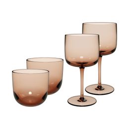 Gl&auml;ser-Set "Wein- und Wassergl&auml;ser Like Glass 4er Set", braun (clay), B:2cm H:2cm, Glas, LIKE. BY VILLEROY & BOCH, Trinkgef&auml;&szlig;e, Handw&auml;sche wird empfohlen