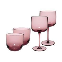 Gl&auml;ser-Set "Wein- und Wassergl&auml;ser Like Glass 4er Set", pink (grape), B:2cm H:2cm, Glas, LIKE. BY VILLEROY & BOCH, Trinkgef&auml;&szlig;e, Handw&auml;sche wird empfohlen