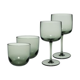 Gl&auml;ser-Set "Wein- und Wassergl&auml;ser Like Glass 4er Set", gr&uuml;n (sage), B:2cm H:2cm, Glas, LIKE. BY VILLEROY & BOCH, Trinkgef&auml;&szlig;e, Handw&auml;sche wird empfohlen