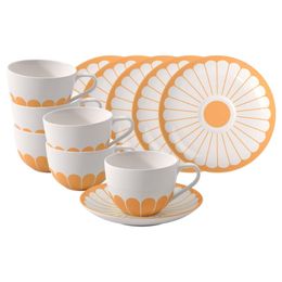 Villeroy & Boch Tasse VILLEROY & BOCH "Cappuccinotassen mit Untertassen Fleur Couleur 300 ml 6er Set", gelb (soleil), B:17,5cm H:9,5cm &Oslash;:17,5cm, Porzellan, Trinkgef&auml;&szlig;e, Tasse, Sp&uuml;lmaschinenfest, Mikrowellensicher
