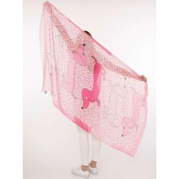 Schal Zwillingsherz "Leo Dogs", Damen, pink, Materialmix, Modet&uuml;cher Schal, Mustermix: Dackel mit zartem Leo, offene Kanten, leichtes Material