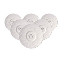 Villeroy & Boch Untertasse VILLEROY & BOCH "Kaffee-Untertassen Manufacture Rock Blanc - Mickey Mouse &oslash; 15,4 cm 6er Set wei&szlig;", wei&szlig;, B:15,4cm H:2cm L:15,4cm T:15,4cm &Oslash;:15,4cm, Speiseteller, Sp&uuml;lmaschinenfest, Mikrowellensicher