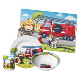 Ritzenhoff & Breker Kindergeschirr-Set RITZENHOFF & BREKER "Kindergeschirr mit Platzset Feuerwehrmann Bernie bunt", bunt, 4, Porzellan, Geschirr-Sets