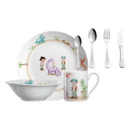 Kindergeschirr-Set Leonardo "Kindergeschirr Set mit Besteck BAMBINI AVVENTURA", dino, 7, Geschirr-Sets, Sp&uuml;lmaschinengeeignet