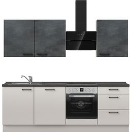 K&uuml;chenzeile Nobilia "MIAMI", Ausrichtung w&auml;hlbar, Breite 240 cm", k&uuml;che: grau, korpus: seidengrau, arbeitsplatte: schwarzbeton nachbildung, B:240,3cm H:216,6cm T:60cm, Komplettk&uuml;chen-Sets, K&uuml;chenzeile, vormontiert, wahlw. mit unterschiedlichen E-Ger&auml;ten-Sets