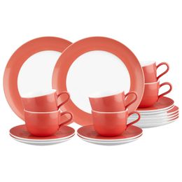 Geschirr-Set Seltmann Weiden "Kaffeeservice Liberty Pure Colors 18er Set", rot (flamingo rot), 18, Porzellan, Geschirr-Sets, Geschirr-Set, Sp&uuml;lmaschinenfest, Mikrowellensicher, Ofenfest