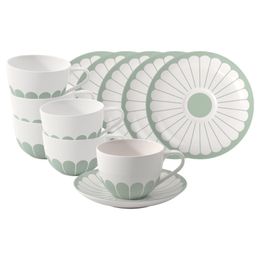 Villeroy & Boch Tasse VILLEROY & BOCH "Cappuccinotassen mit Untertassen Fleur Couleur 300 ml 6er Set", gr&uuml;n (vert), B:17,5cm H:9,5cm &Oslash;:17,5cm, Porzellan, Trinkgef&auml;&szlig;e, Tasse, Sp&uuml;lmaschinenfest, Mikrowellensicher