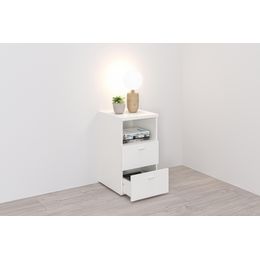 Nachtkonsole FMD "Suva", wei&szlig;, B:35cm H:60cm T:40cm, Holzwerkstoff, Sideboards, Nachtkonsole, Nachttisch m. 2 Schubk&auml;sten und offenem Fach