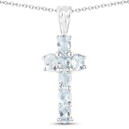 Kette mit Anh&auml;nger VIRA JEWELS "925-Sterling Silber rhodiniert Gl&auml;nzend Aquamarine hellblau", wei&szlig;, Halsketten, Damen, 45cm, 1,05, Silber 925 (Sterlingsilber), L: 45 B: 10mm, gl&auml;nzend, B:10mm