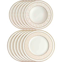 Villeroy & Boch Geschirr-Set VILLEROY & BOCH "Tafelservice Ivoire 12er Set wei&szlig;-gold", bunt (wei&szlig;, gold), 12, Porzellan, Geschirr-Sets, Geschirr-Set, Sp&uuml;lmaschinenfest