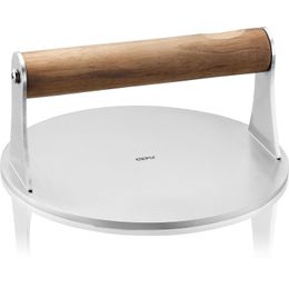 Burgerpresse Gefu "Smash-Burgerpresse BBQ mit rutschfestem Walnussholzgriff", silberfarben, braun, T:7,5cm &Oslash;:16cm, Edelstahl, Holz, K&uuml;chenpressen, glatte Antihaft-Oberfl&auml;che, optimale Hitzeverteilung, &Oslash; ca. 16 cm
