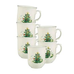 Becher Seltmann Weiden "Becher mit Henkel Marieluise Weihnachten 270 ml 6er Set wei&szlig;-gr&uuml;n", wei&szlig;, gr&uuml;n, B:7,9cm H:8,9cm &Oslash;:7,9cm, Porzellan, Trinkgef&auml;&szlig;e, Becher, Sp&uuml;lmaschinengeeignet, Mikrowellengeeignet, Ofenfest, Salamandergeeignet, K&uuml;hlschrankgeeignet, Gefrierschrankgeeignet