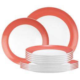 Geschirr-Set Seltmann Weiden "Tafelservice Liberty Pure Colors 12er Set", rot (flamingo rot), 12, Porzellan, Geschirr-Sets, Geschirr-Set, Sp&uuml;lmaschinenfest, Mikrowellensicher, Ofenfest