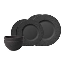 Villeroy & Boch Geschirr-Set VILLEROY & BOCH "Basic-Set Manufacture Rock 6er Set schwarz", schwarz, 6, Porzellan, Geschirr-Sets, Geschirr-Set, Sp&uuml;lmaschinengeeignet, Mikrowellenfest
