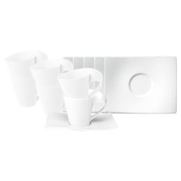Villeroy & Boch Tasse VILLEROY & BOCH "Kaffeetassen mit Untertassen NewWave 200 ml 6er Set wei&szlig;", wei&szlig;, B:14,6cm H:11,3cm &Oslash;:8cm, Porzellan, Trinkgef&auml;&szlig;e, Tasse, Sp&uuml;lmaschinengeeignet, Mikrowellengeeignet