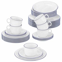 Geschirr-Set Seltmann Weiden "Kombiservice Compact Blaurand 30er Set wei&szlig;-blau", bunt (wei&szlig;, blau), 30, Porzellan, Geschirr-Sets, Geschirr-Set, Sp&uuml;lmaschinengeeignet, Mikrowellengeeignet, Ofenfest, Salamandergeeignet, K&uuml;hlschrankgeeignet, Gefrierschrankgeeignet