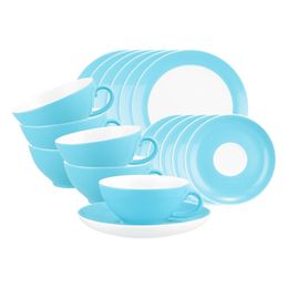 Geschirr-Set Seltmann Weiden "Teeservice Liberty Pure Colors 18er Set", blau (lagoon blau), 18, Porzellan, Geschirr-Sets, Geschirr-Set, Sp&uuml;lmaschinenfest, Mikrowellensicher, Ofenfest