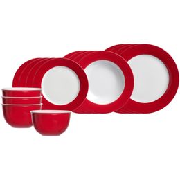 Ritzenhoff & Breker Geschirr-Set RITZENHOFF & BREKER "Einsteiger-Set Doppio 16er Set", rot, 16, Porzellan, Geschirr-Sets, Geschirr-Set, Sp&uuml;lmaschinenfest