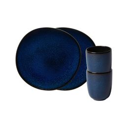 Geschirr-Set "Fr&uuml;hst&uuml;cks-Set Lave 4er Set", blau (bleu), 4, Steingut, LIKE. BY VILLEROY & BOCH, Geschirr-Sets, Geschirr-Set, Sp&uuml;lmaschinenfest, Mikrowellensicher