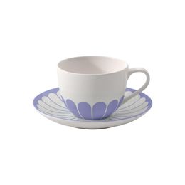 Villeroy & Boch Tasse VILLEROY & BOCH "Cappuccinotasse mit Untertasse Fleur Couleur 300 ml", blau (bleu), B:17,5cm H:9,5cm &Oslash;:17,5cm, Porzellan, Trinkgef&auml;&szlig;e, Tasse, Sp&uuml;lmaschinenfest, Mikrowellensicher
