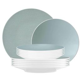 Geschirr-Set Seltmann Weiden "Tafelservice Life Fashion 12er Set", blau (gr&uuml;n chic), 12, Porzellan, Geschirr-Sets, Geschirr-Set, Sp&uuml;lmaschinengeeignet, Mikrowellenfest, Ofenfest