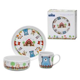 Kindergeschirr-Set Van Well "Kindergeschirr Set Fuchs und Freunde 3er Set bunt", bunt, 3, Porzellan, Geschirr-Sets, Sp&uuml;lmaschinengeeignet, Mikrowellenfest