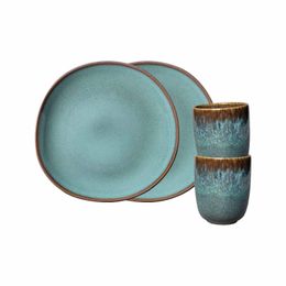 Geschirr-Set "Fr&uuml;hst&uuml;cks-Set Lave 4er Set", blau (glac&eacute;), 4, Steingut, LIKE. BY VILLEROY & BOCH, Geschirr-Sets, Geschirr-Set, Sp&uuml;lmaschinenfest, Mikrowellensicher