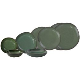 Geschirr-Set "Einsteiger-Set Lave 8er Set", gr&uuml;n (vert), 8, Steingut, LIKE. BY VILLEROY & BOCH, Geschirr-Sets, Geschirr-Set, Sp&uuml;lmaschinengeeignet, Mikrowellenfest