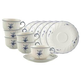 Villeroy & Boch Tasse VILLEROY & BOCH "Teetassen mit Untertassen Vieux Luxembourg 150 ml 6er Set wei&szlig;-blau", bunt (wei&szlig;, blau), B:15,8cm H:7,7cm &Oslash;:15,8cm, Porzellan, Trinkgef&auml;&szlig;e, Tasse, Sp&uuml;lmaschinengeeignet, Mikrowellengeeignet