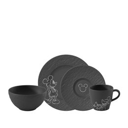 Villeroy & Boch Geschirr-Set VILLEROY & BOCH "Fr&uuml;hst&uuml;cks-Set Manufacture Rock - Mickey Mouse 4er Set schwarz", schwarz, 4, Porzellan, Geschirr-Sets, Geschirr-Set, Sp&uuml;lmaschinenfest, Mikrowellensicher