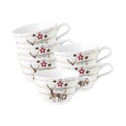 Tasse Seltmann Weiden "Milchkaffeetassen Life Christmas 370 ml 6er Set wei&szlig;-braun", bunt (wei&szlig;, braun), B:10,9cm H:7,1cm &Oslash;:10,9cm, Porzellan, Trinkgef&auml;&szlig;e, Tasse, Sp&uuml;lmaschinengeeignet, Mikrowellengeeignet, Ofenfest, Salamandergeeignet, K&uuml;hlschrankgeeignet, Gefrierschrankgeeignet